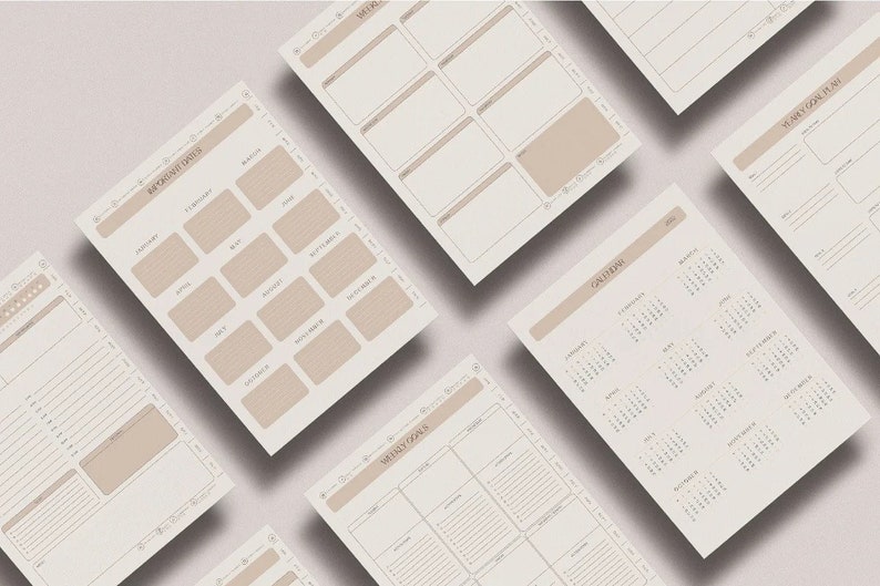 Undated Minimalist Yearly Digital Planner (hyperlinked) - Etsy