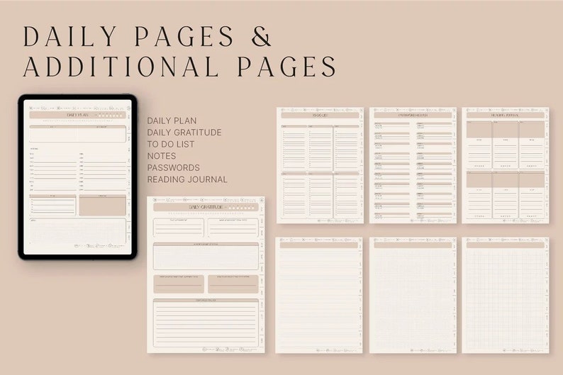 Undated Minimalist Yearly Digital Planner (hyperlinked) - Etsy