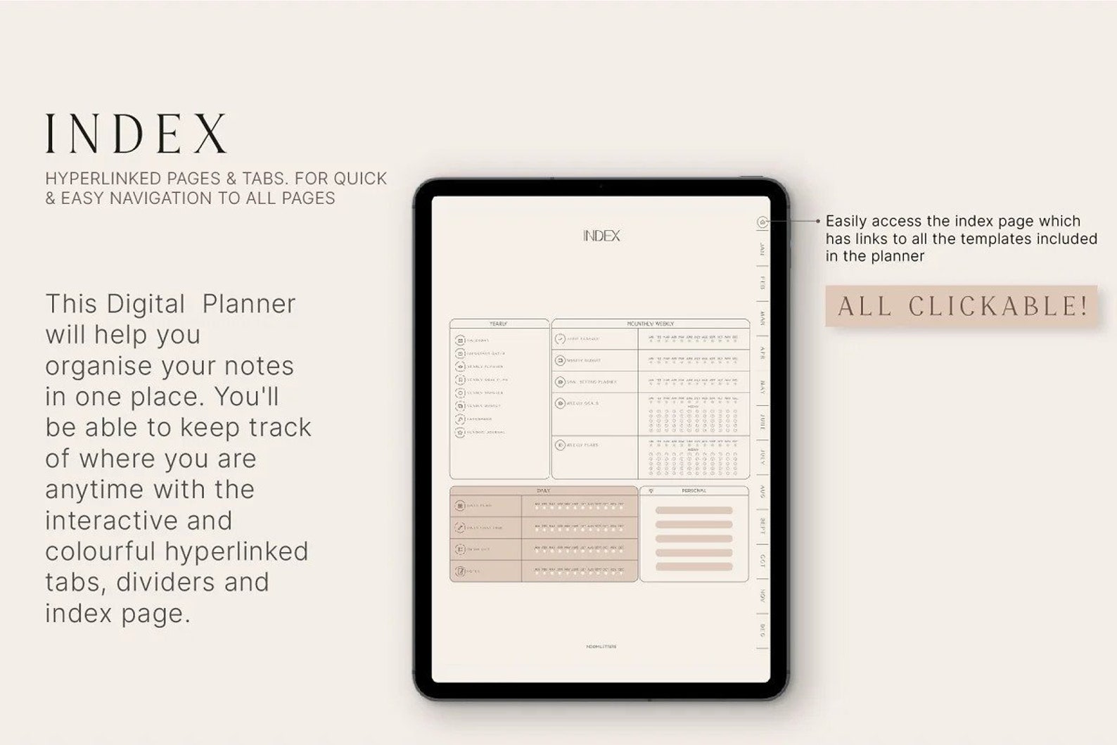 Undated Minimalist Yearly Digital Planner (hyperlinked) - Etsy
