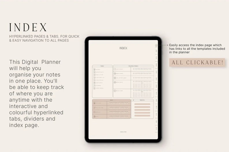 Undated Minimalist Yearly Digital Planner (hyperlinked) - Etsy