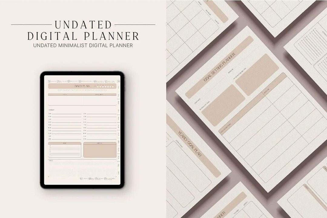 Undated Minimalist Yearly Digital Planner (hyperlinked) - Etsy