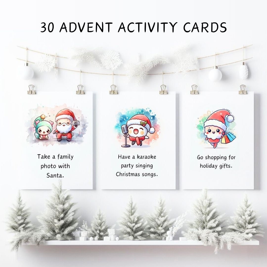 30 Printable Advent Activity Cards for Kids, Watercolor 12 Day ...