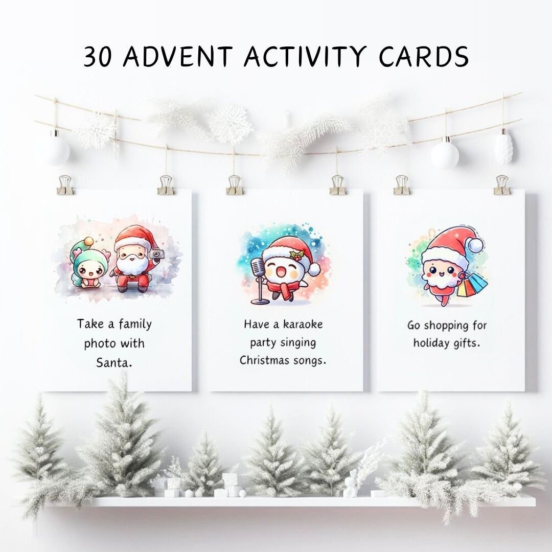 30 Printable Advent Activity Cards for Kids, Watercolor 12 Day ...