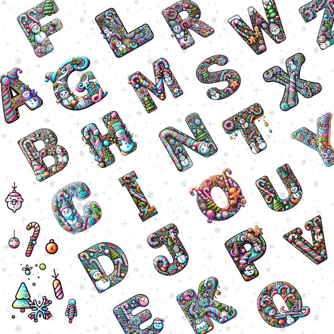 Christmas Alphabet PNG Capital Letter Font Snowman Colourful Stickers ...