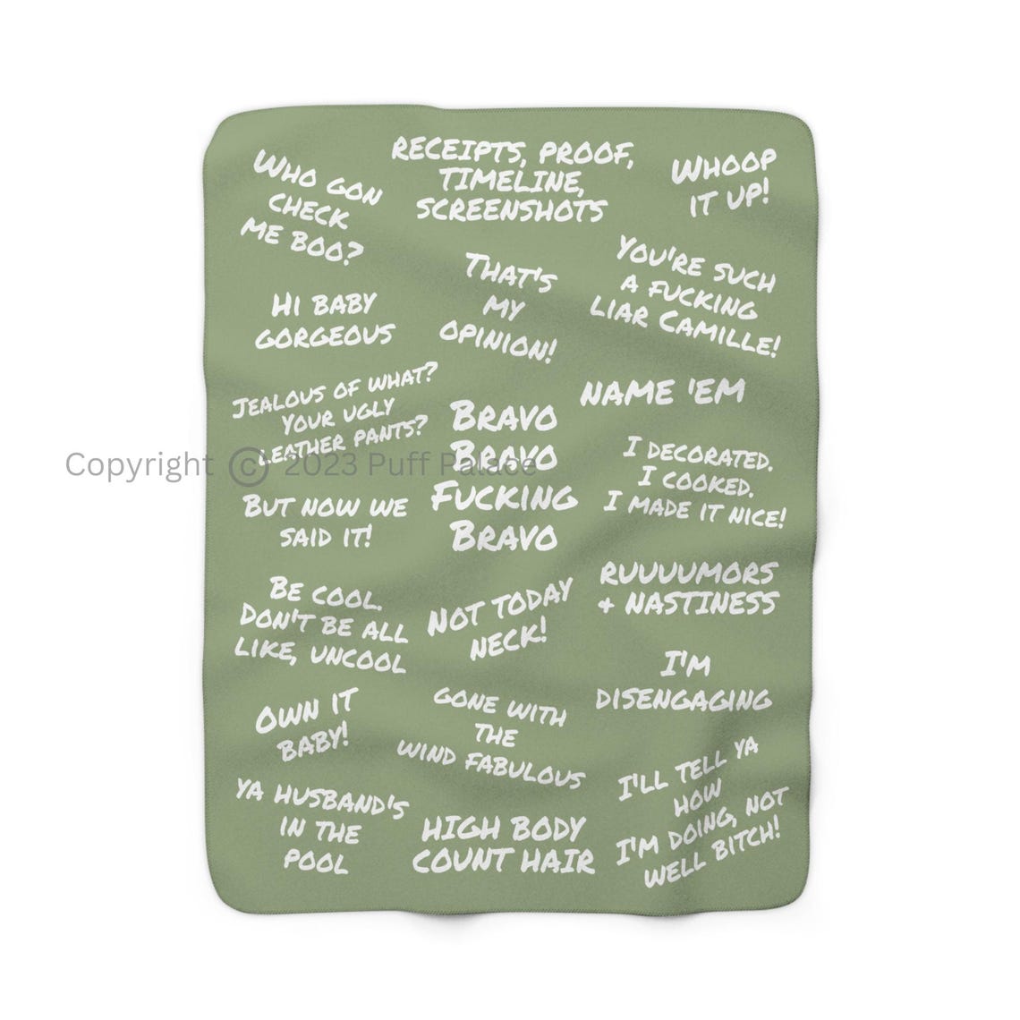 Bravotv Real Housewives Quote Sherpa Fleece Blanket | Sage Green Rhop ...