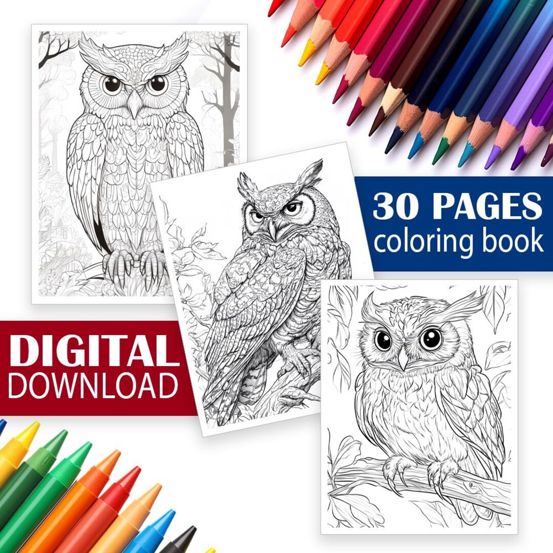 Owls Coloring Book Owl Coloring Pages 30 Stunning Pages Digital ...