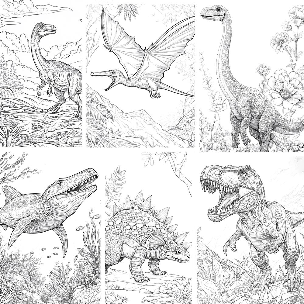 Dinosaur Coloring Book Dinosaur Coloring Pages 30 Roaring Pages Digital ...