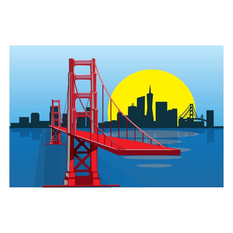 Vector Golden Gate Bridge & San Francisco Sunset Digital Download ...