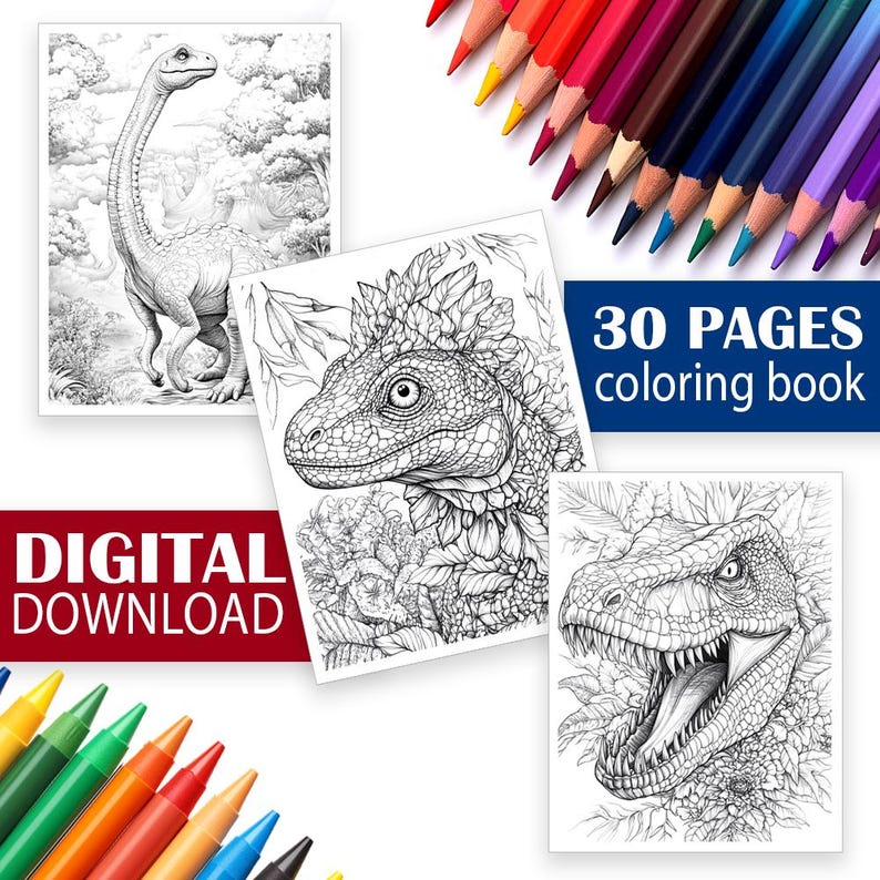Dinosaur Coloring Book | Dinosaur Coloring Pages | 30 Roaring Pages ...