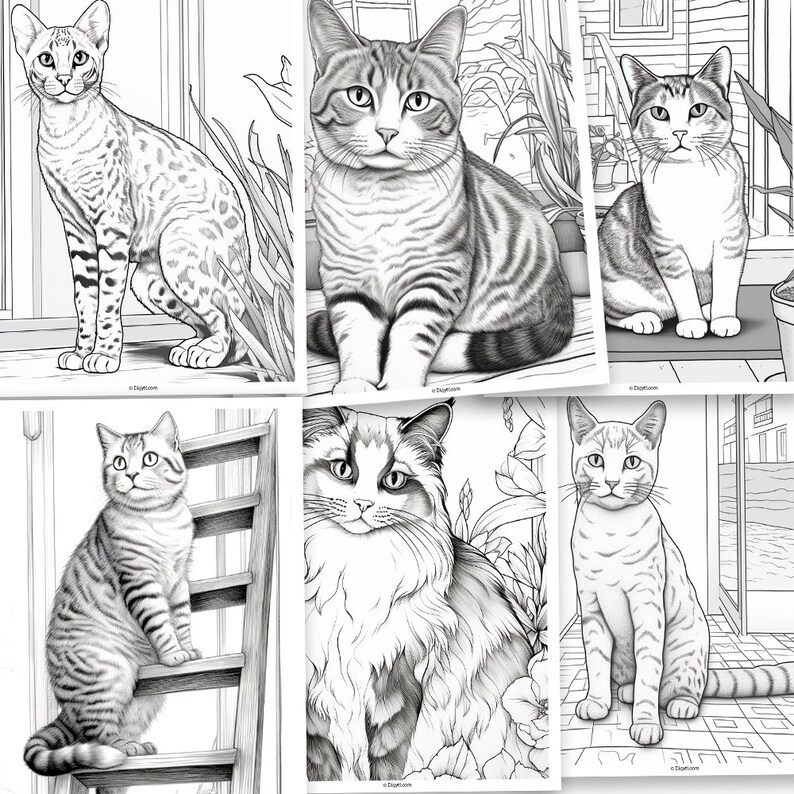 Cats Coloring Book | Cat Coloring Pages | Coloring Book Digital ...