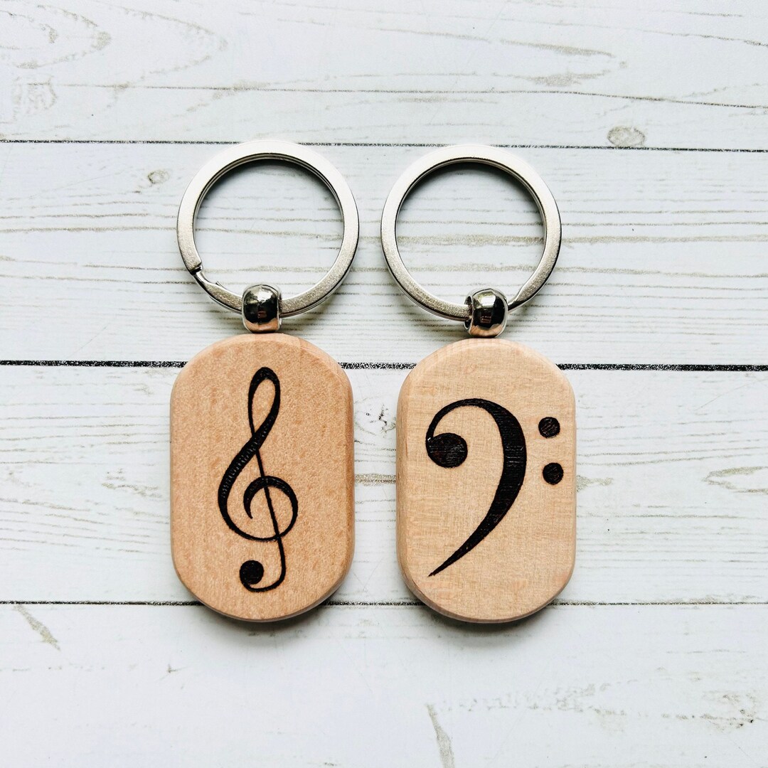 Treble and Bass Clef Wood Burned Keychain - Etsy