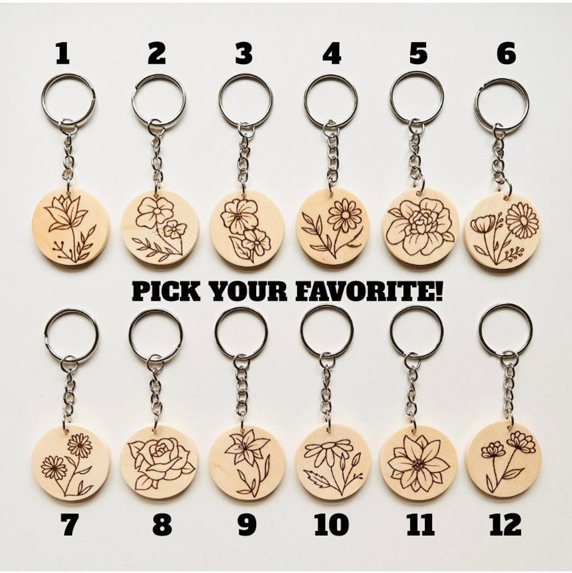 Floral Wood Burned Keychain - Etsy