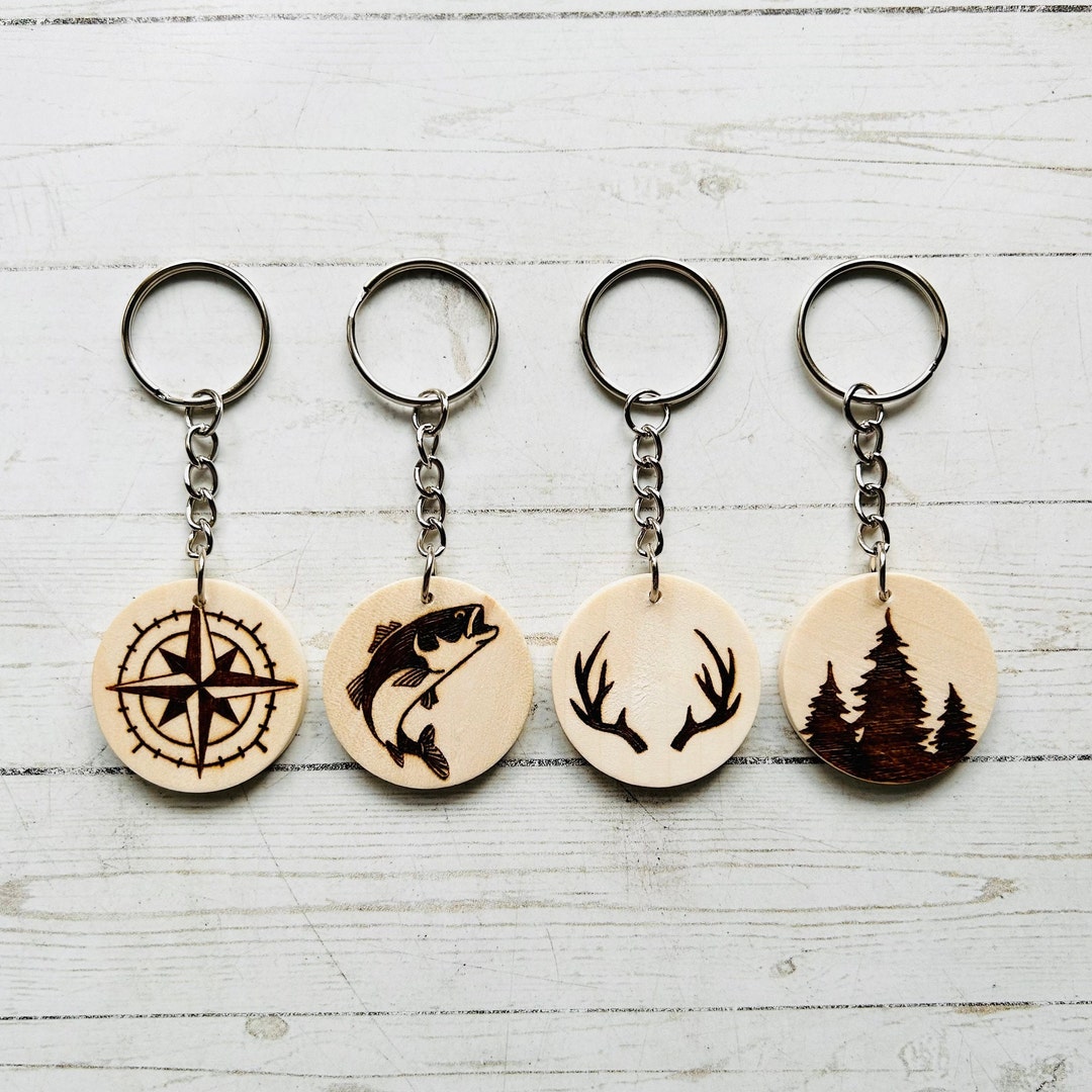 Camping/fishing/hunting Wood Burned Keychain - Etsy