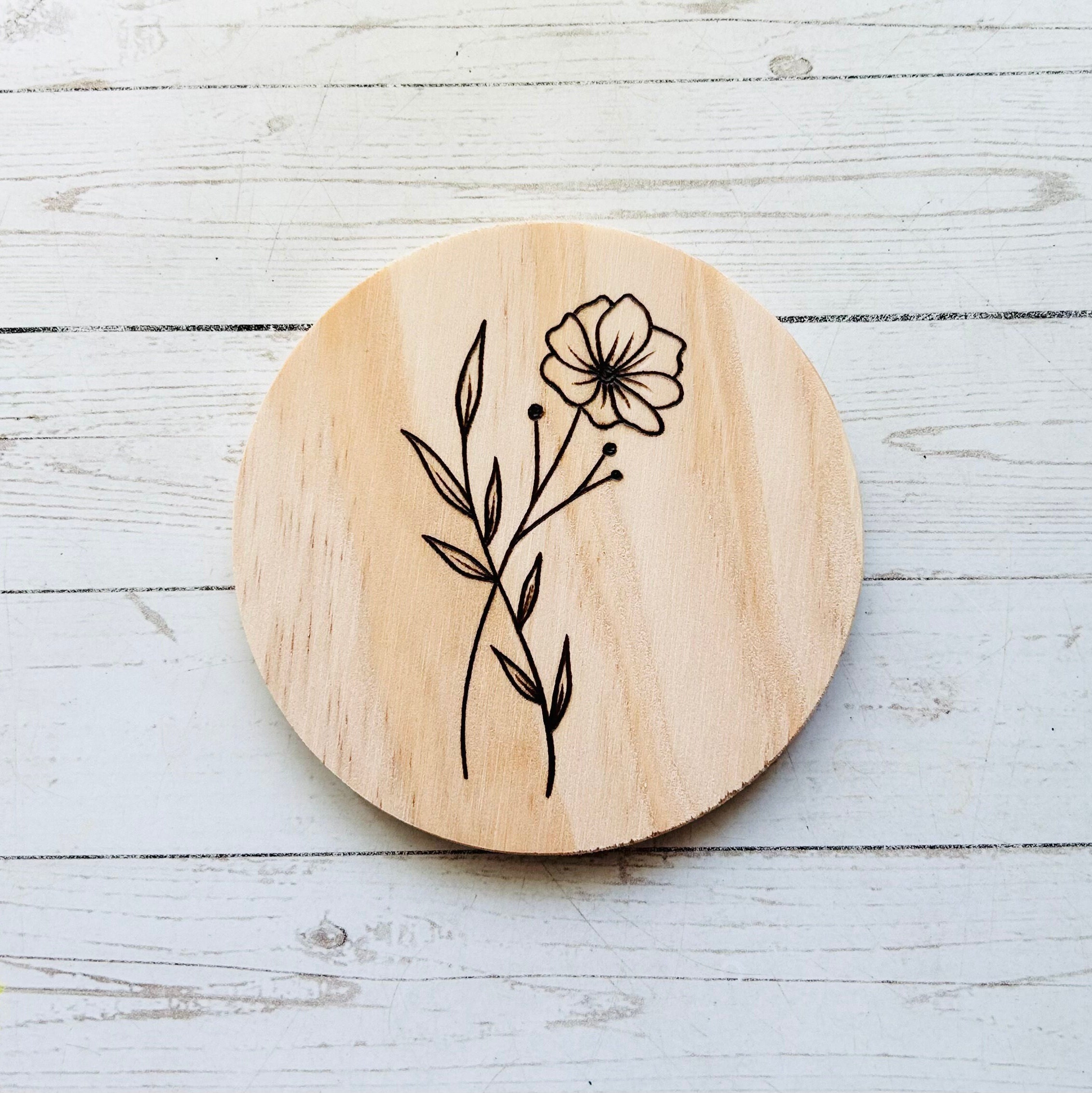 Floral Wood Burned Coaster Set - Etsy