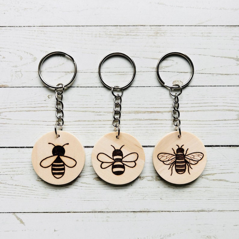 Bee Wood Burned Keychain - Etsy