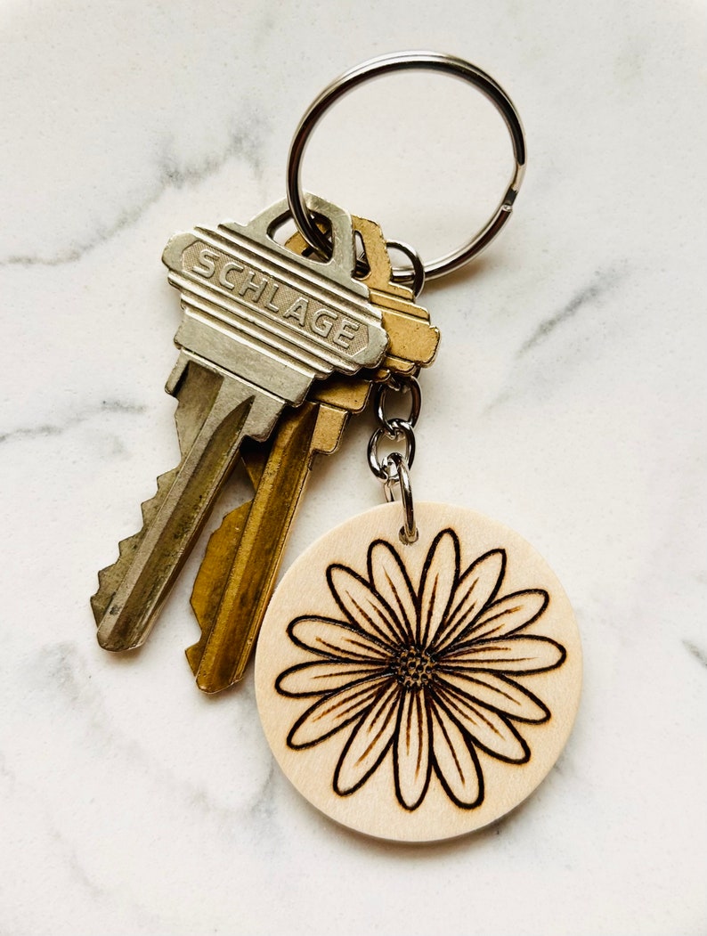 Birth Flower Wood Burned Keychain - Etsy