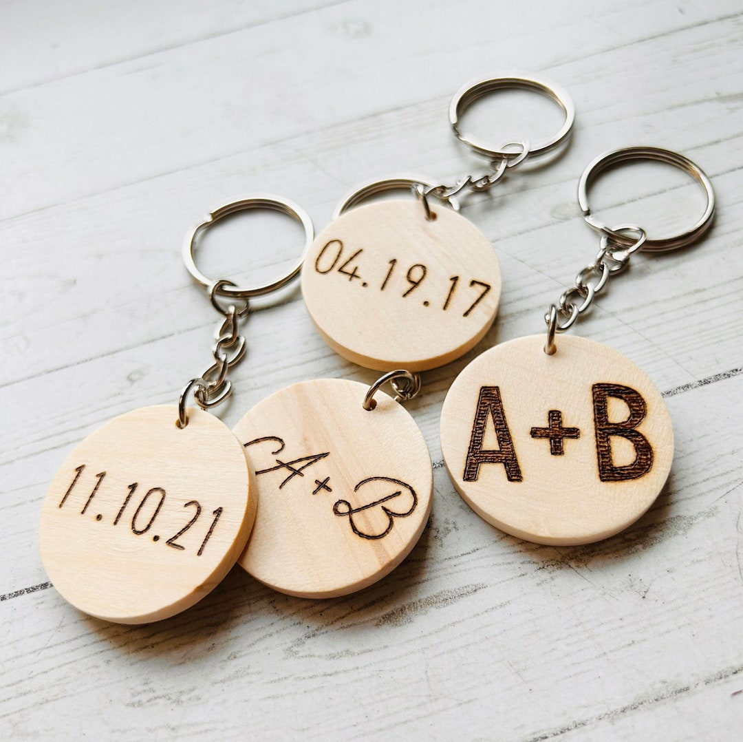 Personalized Anniversary Wood Burned Keychain - Etsy