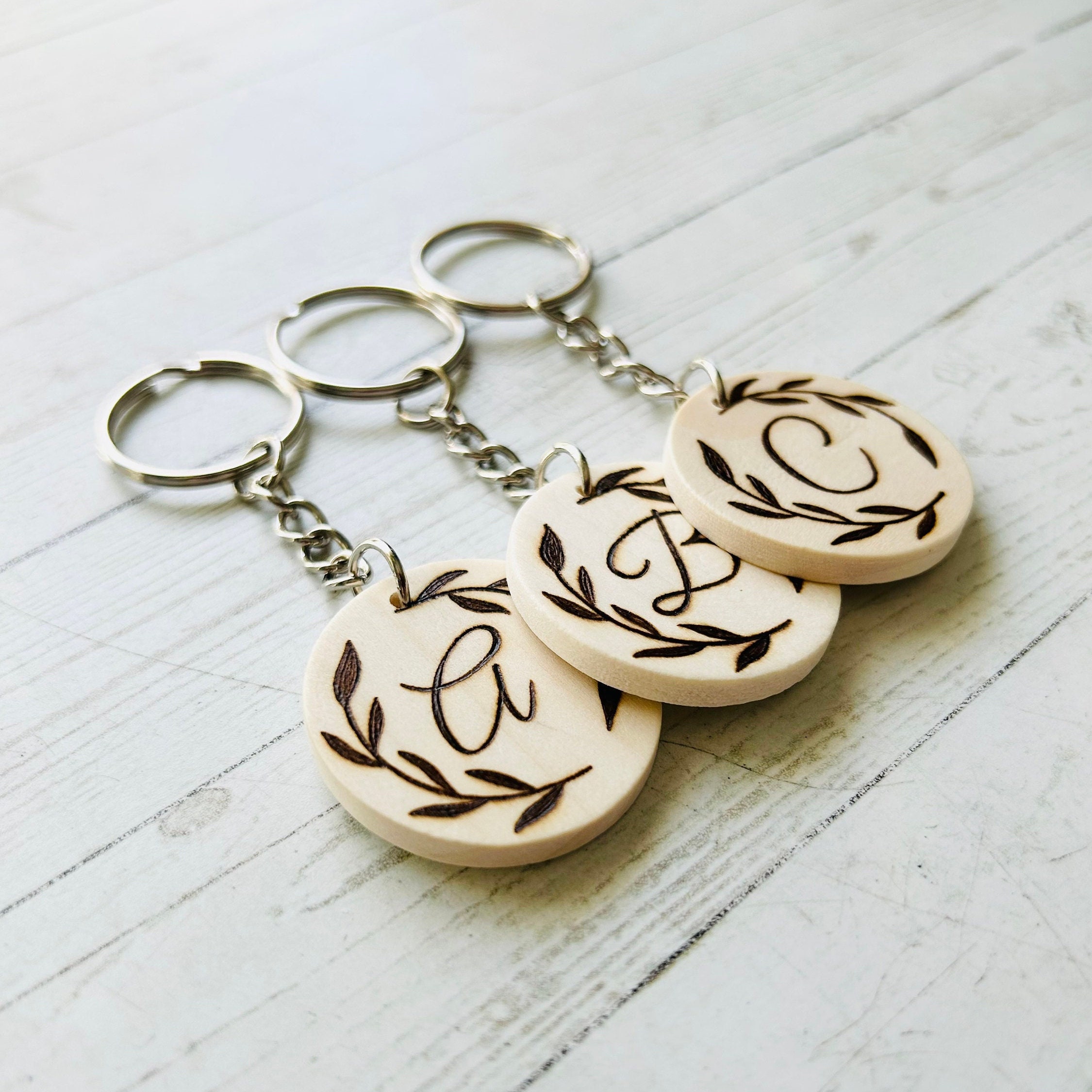 Personalized Leafy Wood Burned Keychain - Etsy