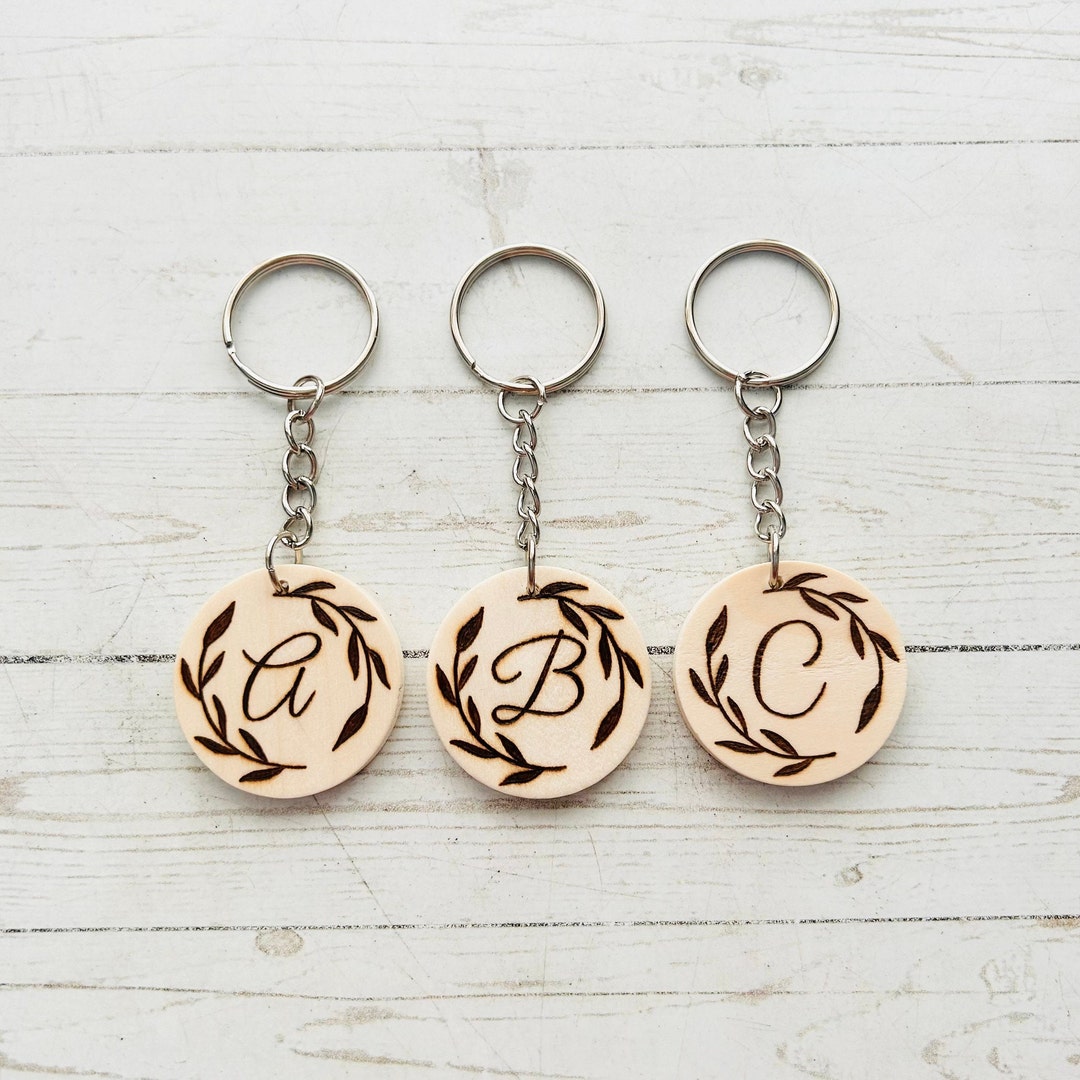 Personalized Leafy Wood Burned Keychain - Etsy