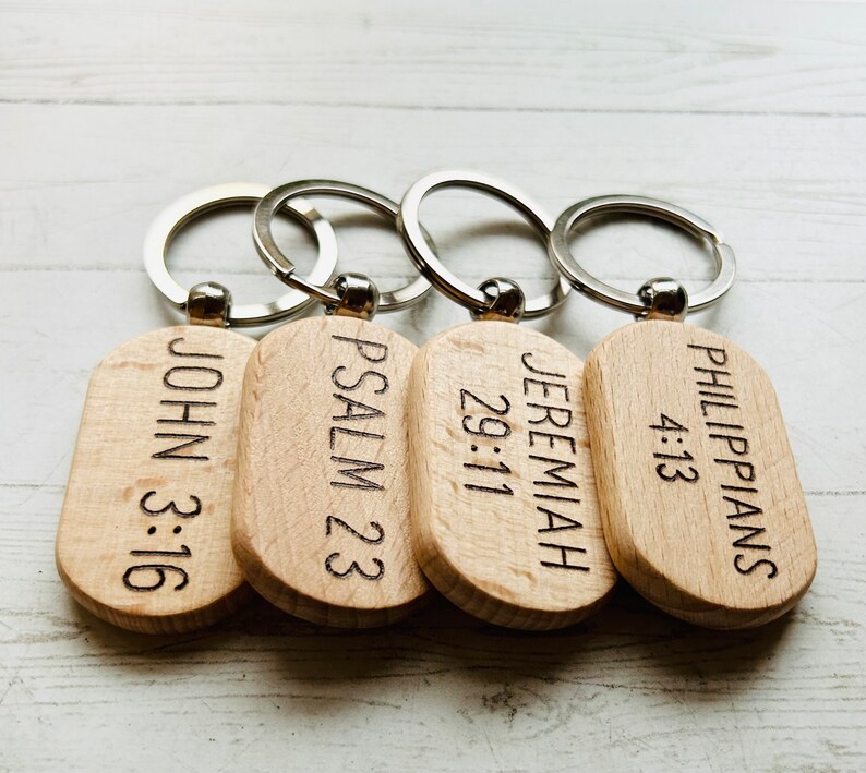 Personalized Bible Verse Wood Burned Keychain - Etsy