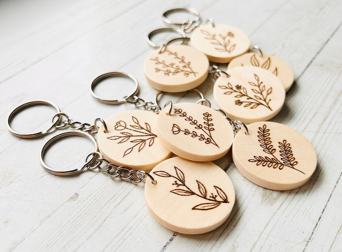 Botanical Wood Burned Keychain - Etsy