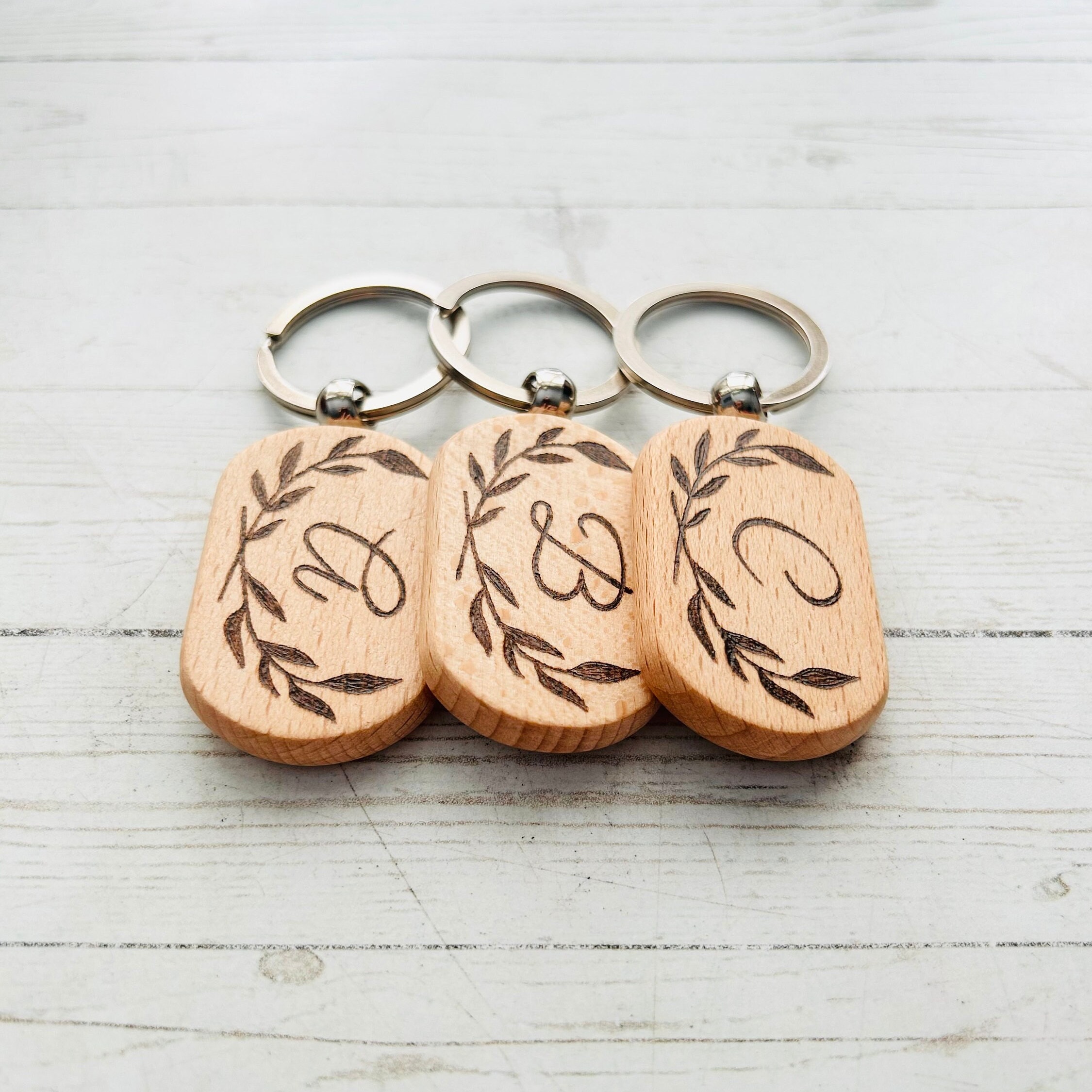 Personalized Leafy Wood Burned Keychain - Etsy