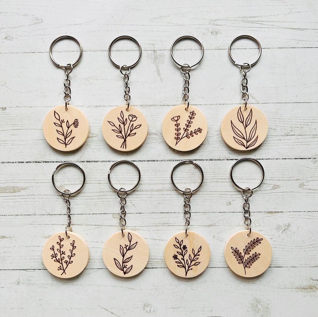 Botanical Wood Burned Keychain - Etsy