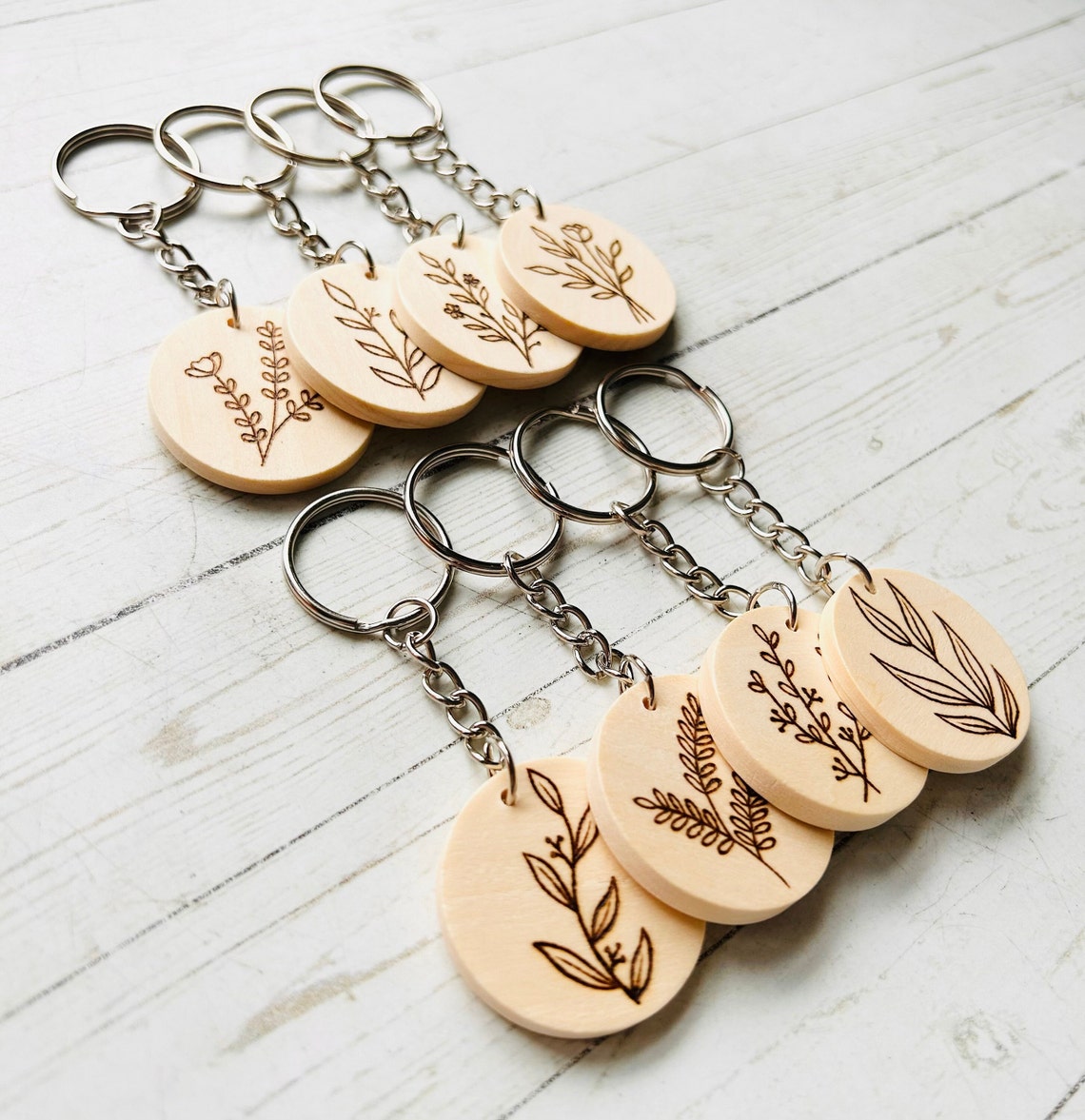 Botanical Wood Burned Keychain - Etsy