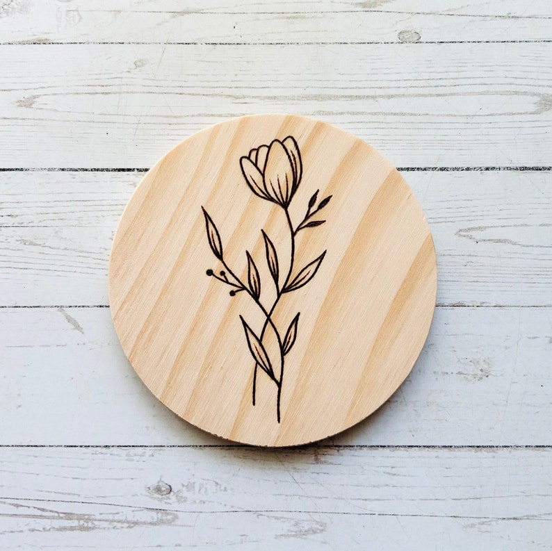 Floral Wood Burned Coaster Set - Etsy