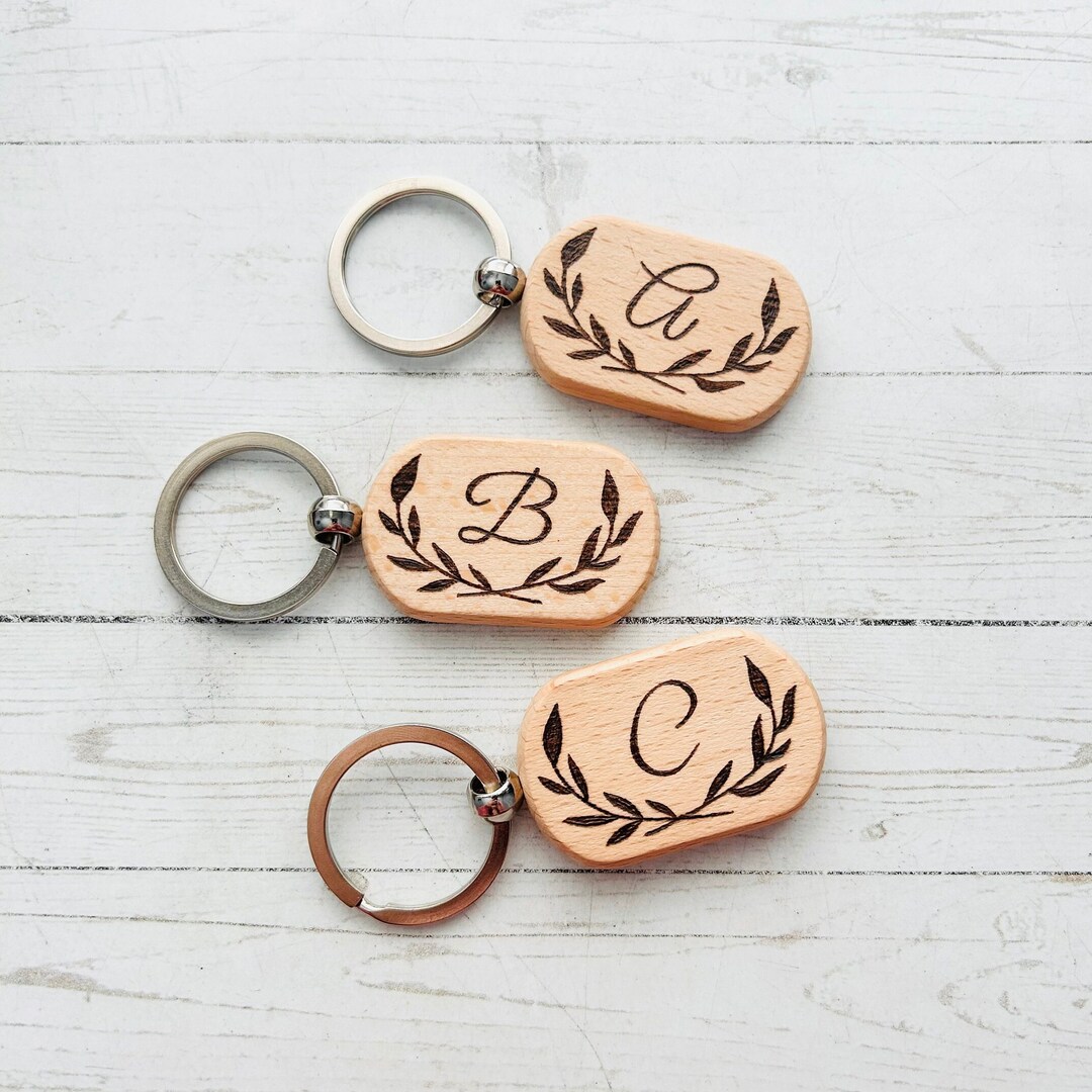 Personalized Leafy Wood Burned Keychain - Etsy