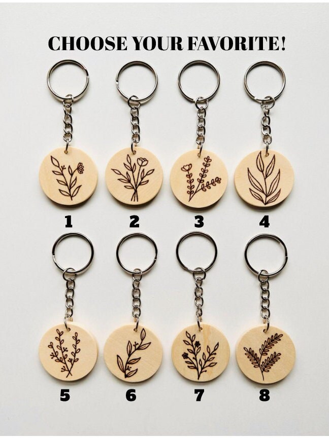 Botanical Wood Burned Keychain - Etsy