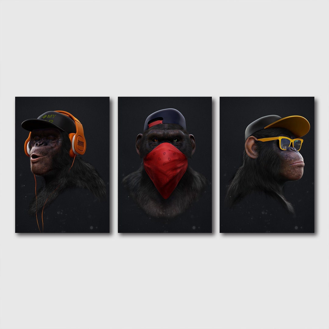 3 Swag Wise Monkeys Bundle set of 3 Canvas Picture Canvas Picture XXL ...