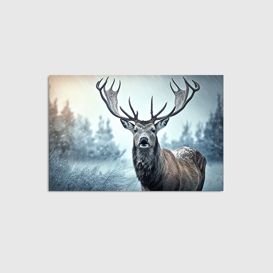 Hirsch Portrait Im Winter Querformat Leinwandbild Leinwand Bild XXL ...