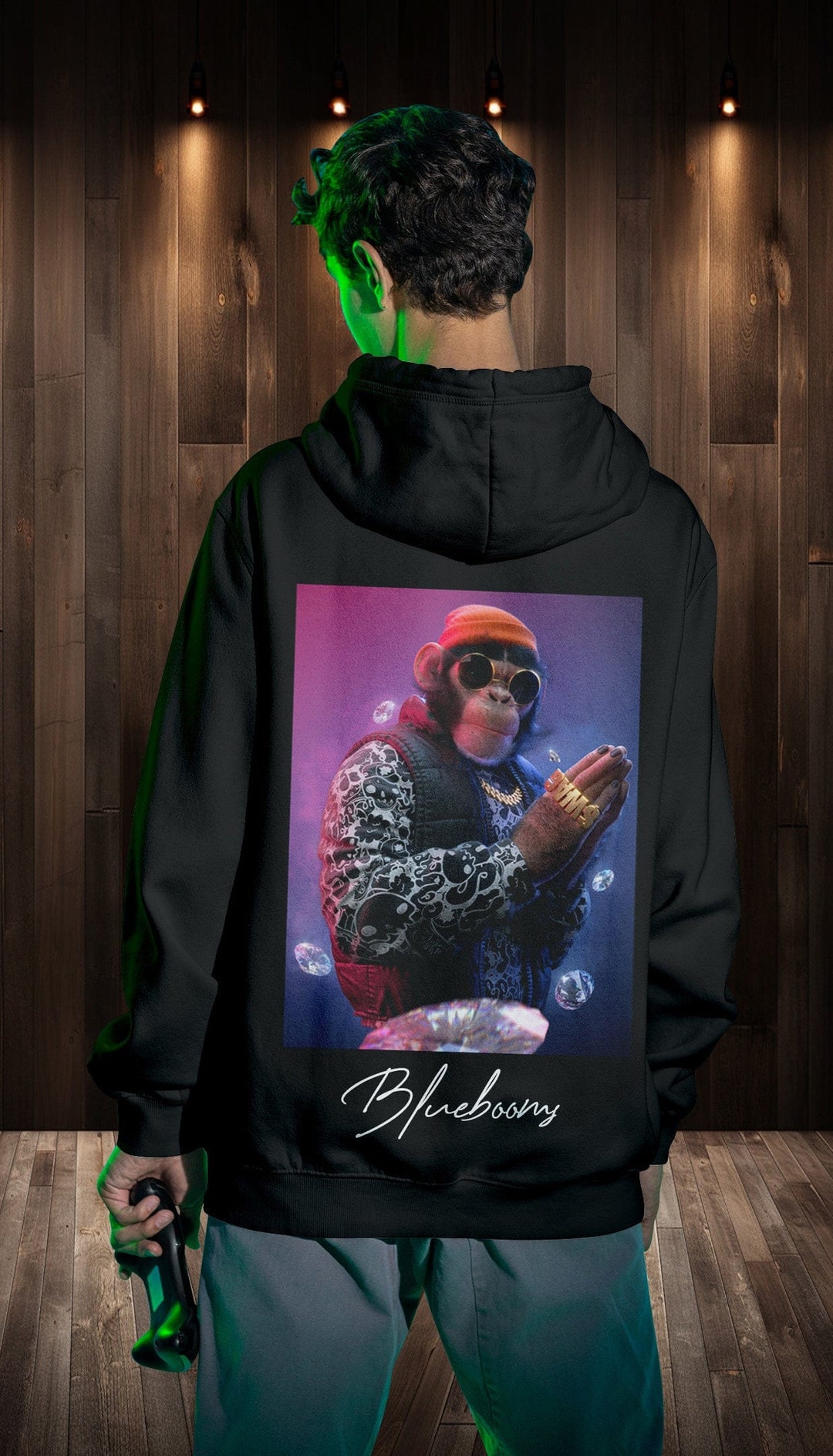 Swag Monkey with Diamonds Schwarzer Hoodie Geschenk Pullover ...