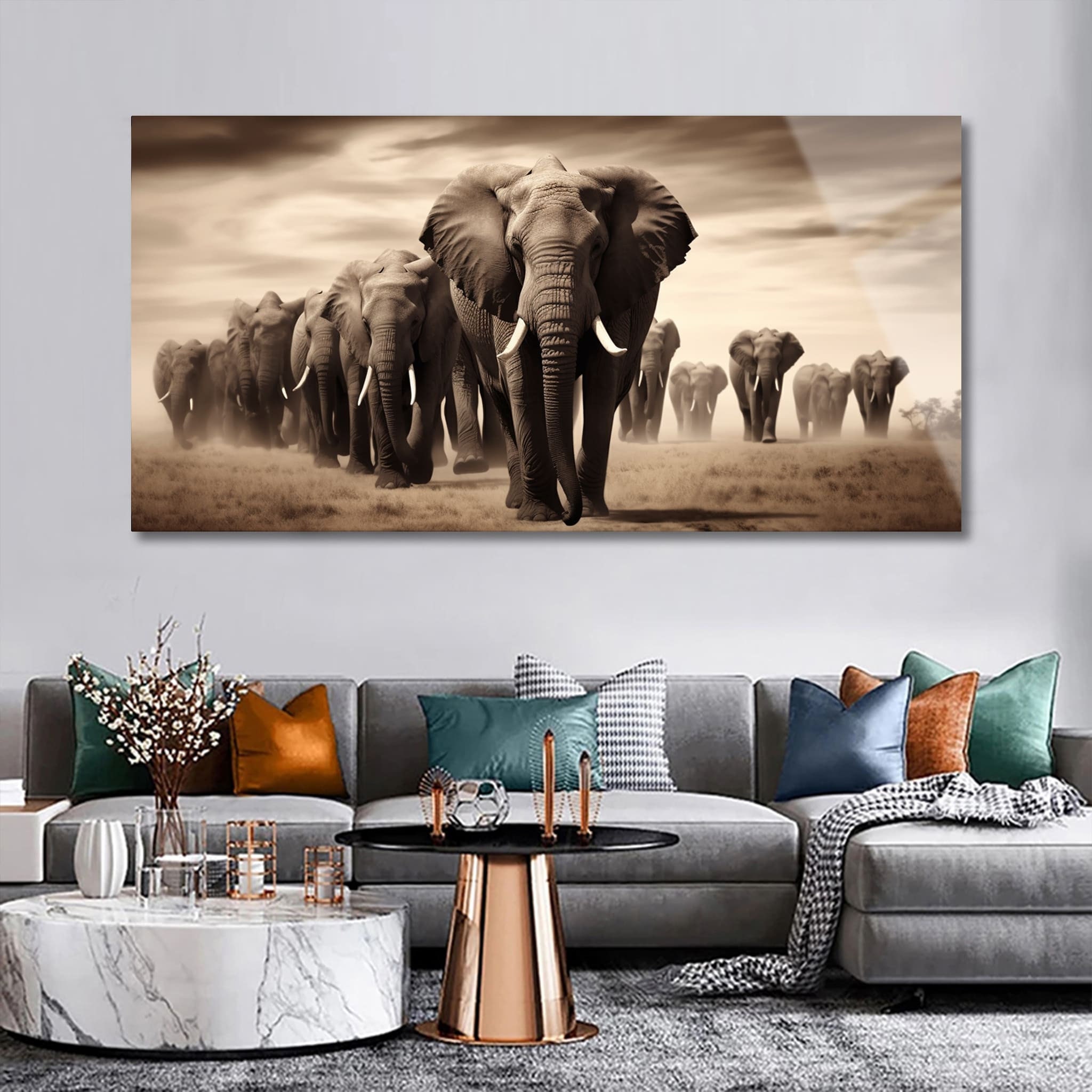 Gruppe Von Elefanten Safari in Afrika Leinwandbild Leinwand Bild XXL ...