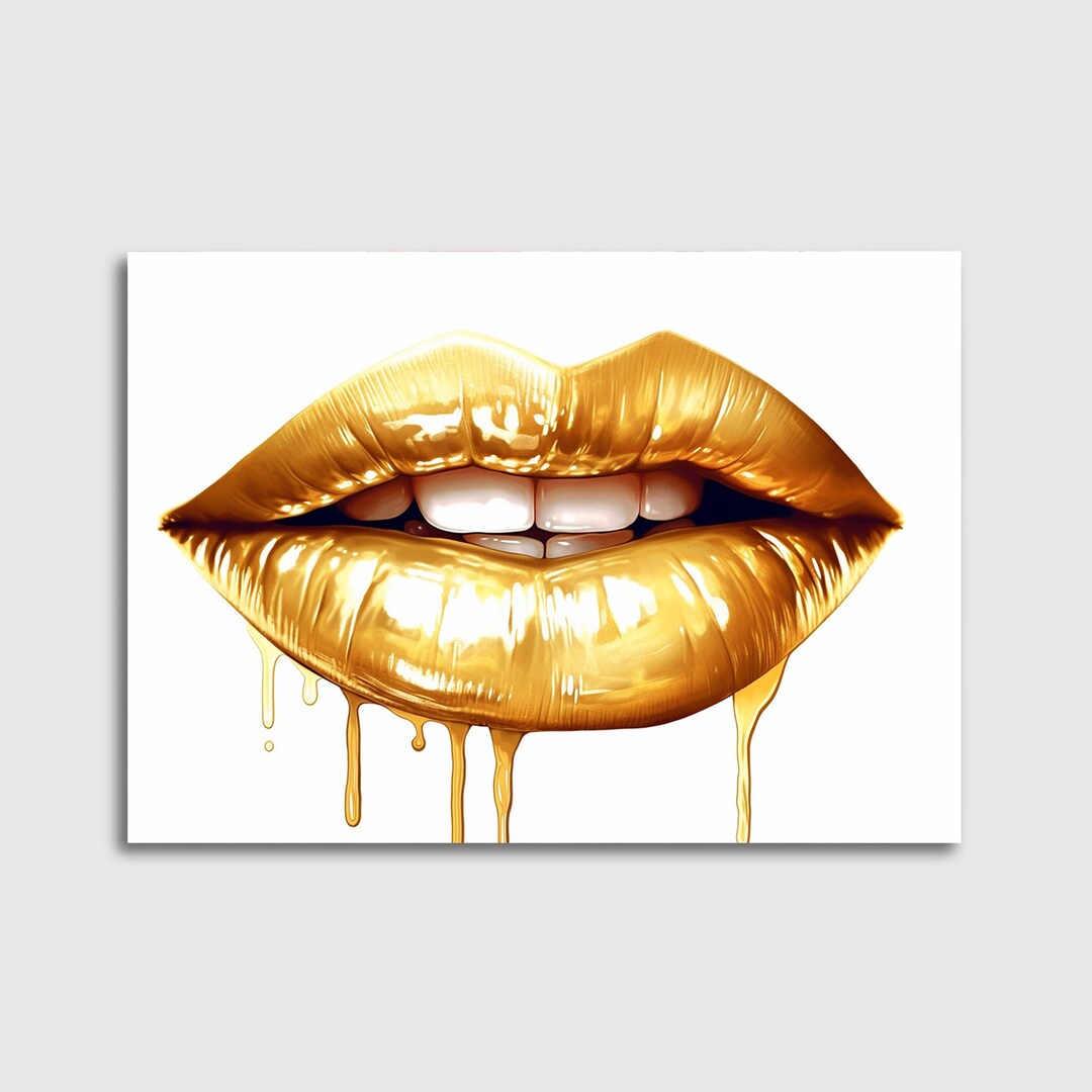 Gold Leaking Lips Leinwandbild Leinwand Bild XXL Bilder Poster Wandbild ...