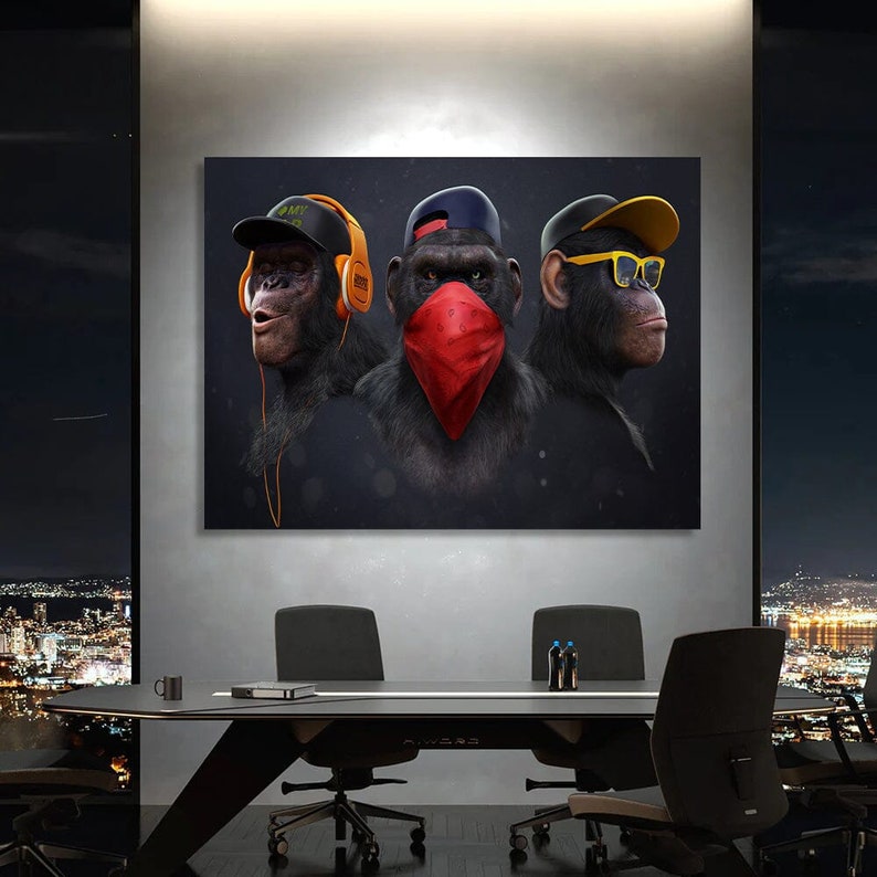 3 Wise Swag Cool Monkeys - 3 Affen Nicht Sehen Hören Sprechen Leinwandbild Leinwand Bild ...
