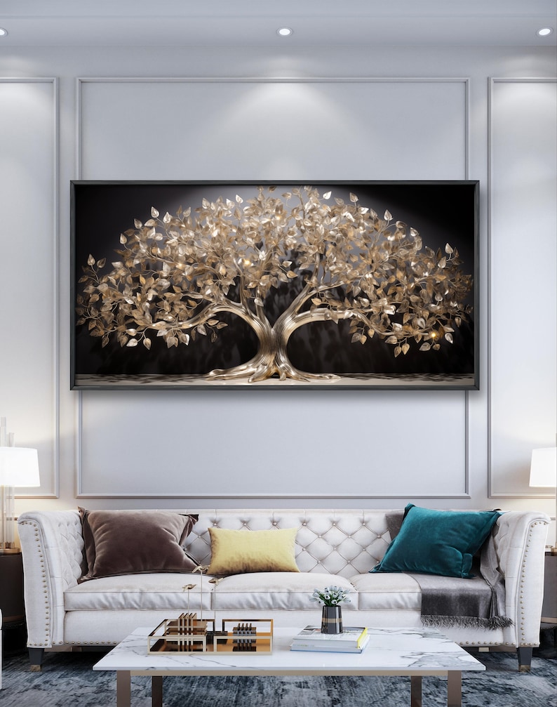 Metallic Life Tree - Panorama Leinwandbild Leinwand Bild XXL Bilder Poster Wandbild Kunstdruck ...
