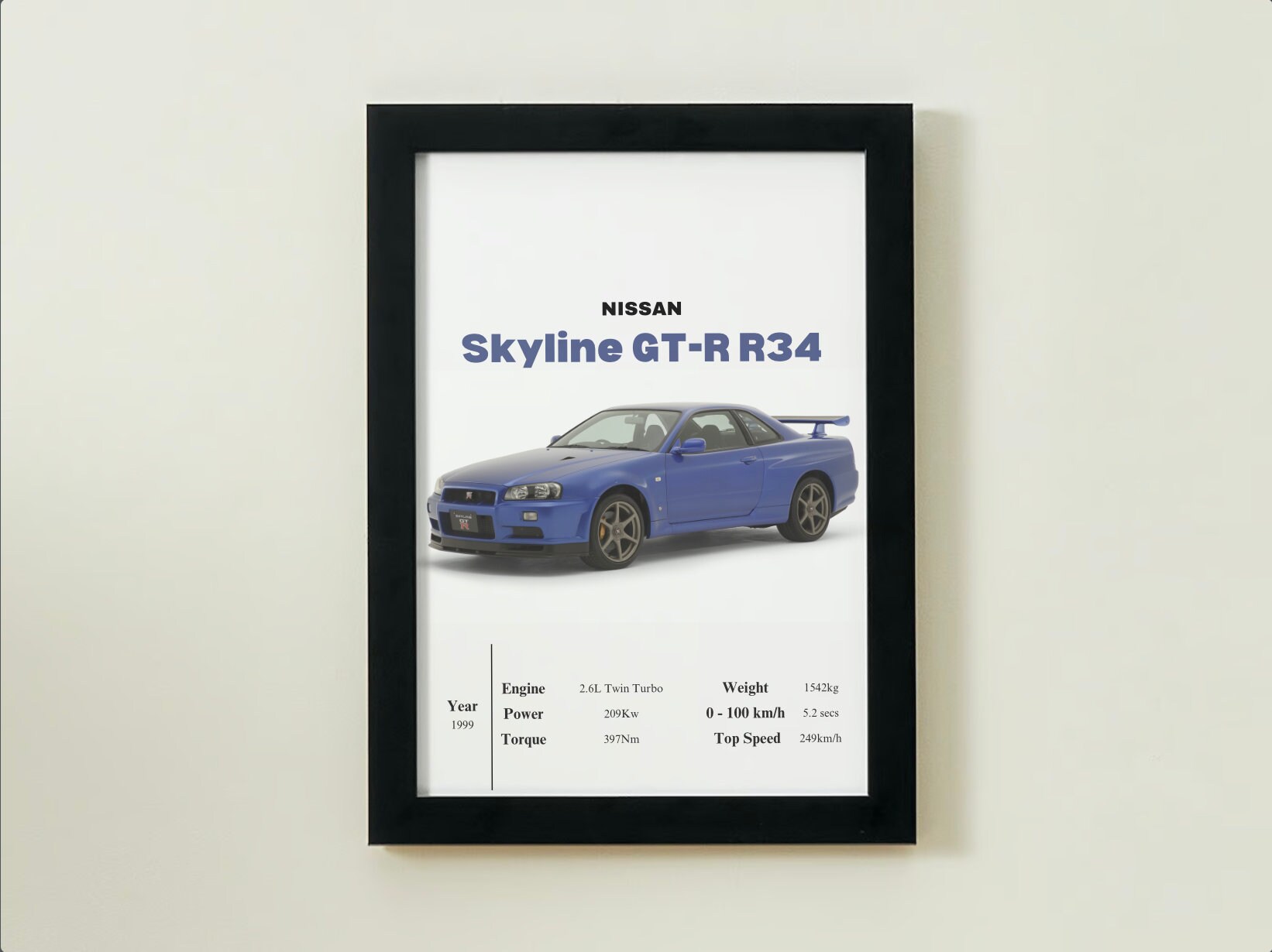 Nissan Skyline GT-R R34 Digital Poster High-quality Download JDM Car ...
