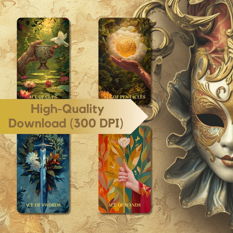 Printable Tarot Card With Guidebook, Indie Tarot Deck, 78 Masques ...