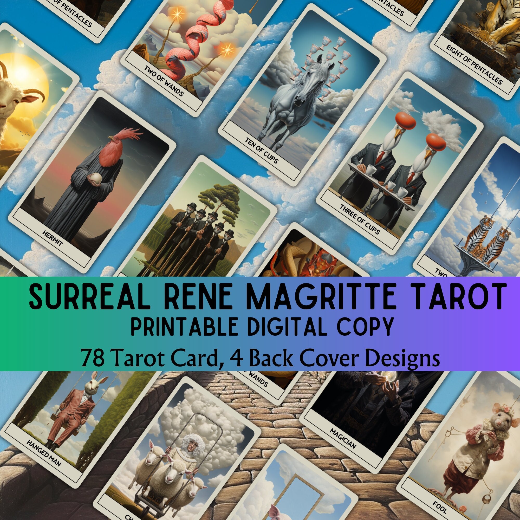 Surreal Reverie Tarot Deck: Magritte Style Printable Cards (digital ...