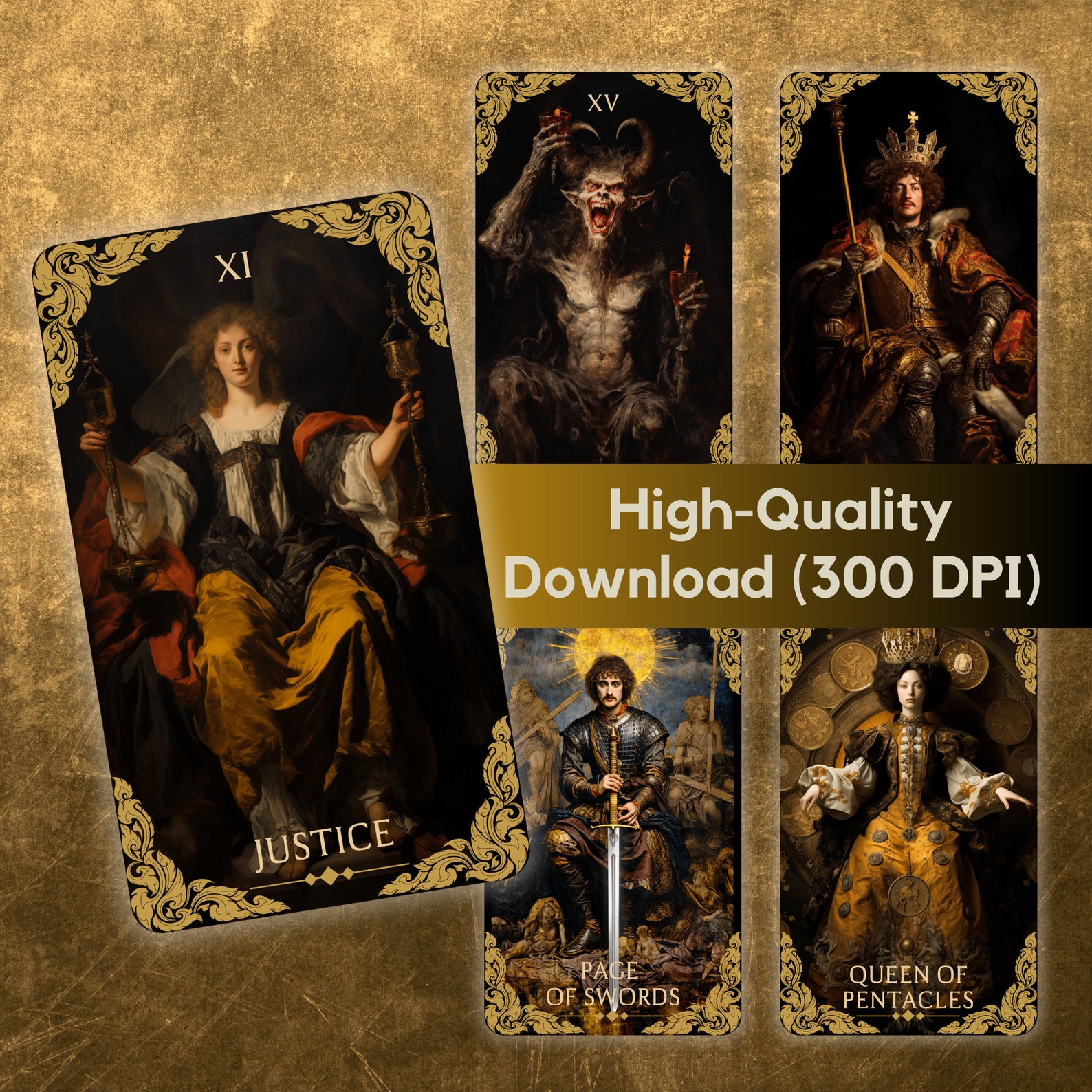 Golden Glow of Gnosis Tarot Deck: Rembrandt-style Printable Cards ...