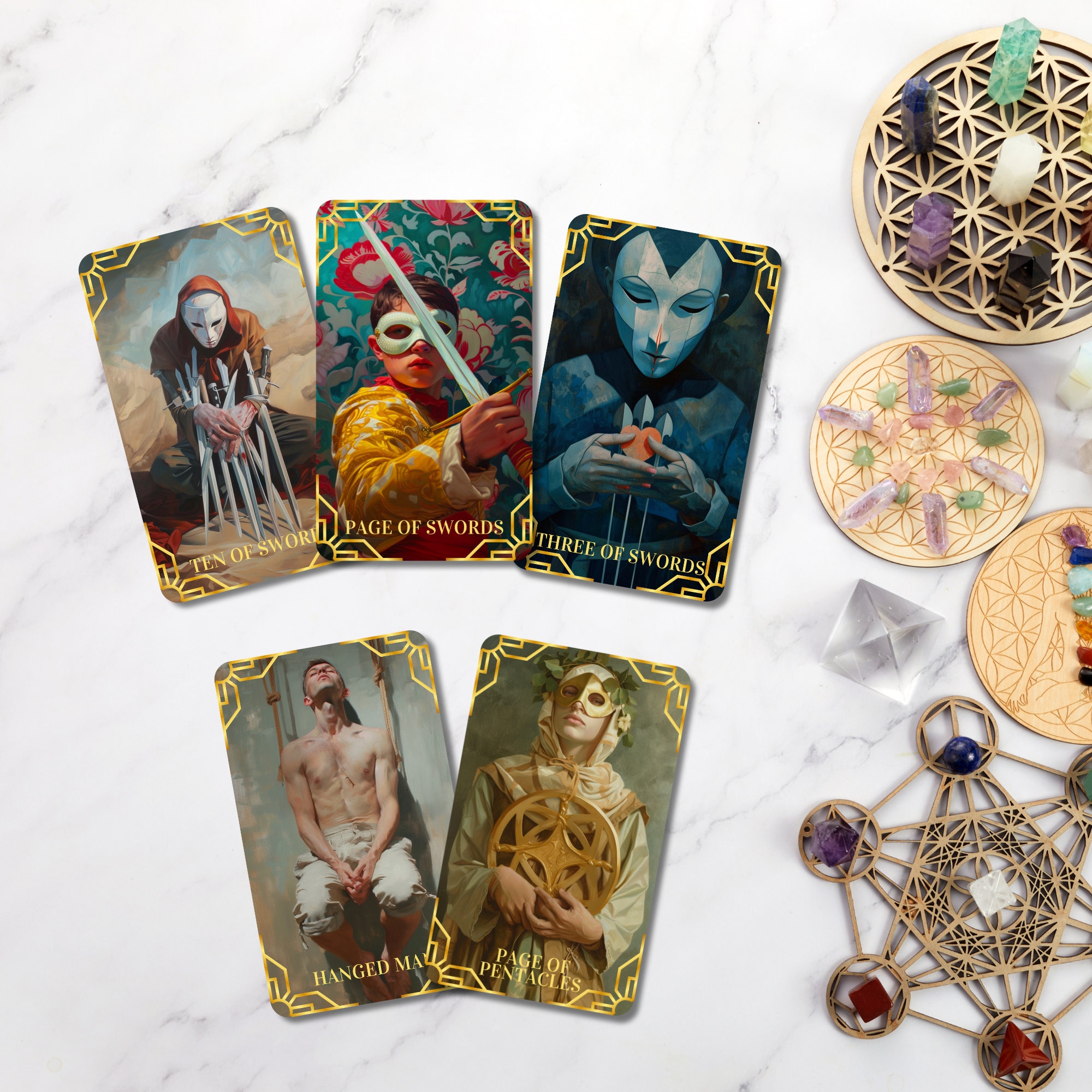 Printable Tarot Card With Guidebook, Indie Tarot Deck, 78 Commedia Dell ...