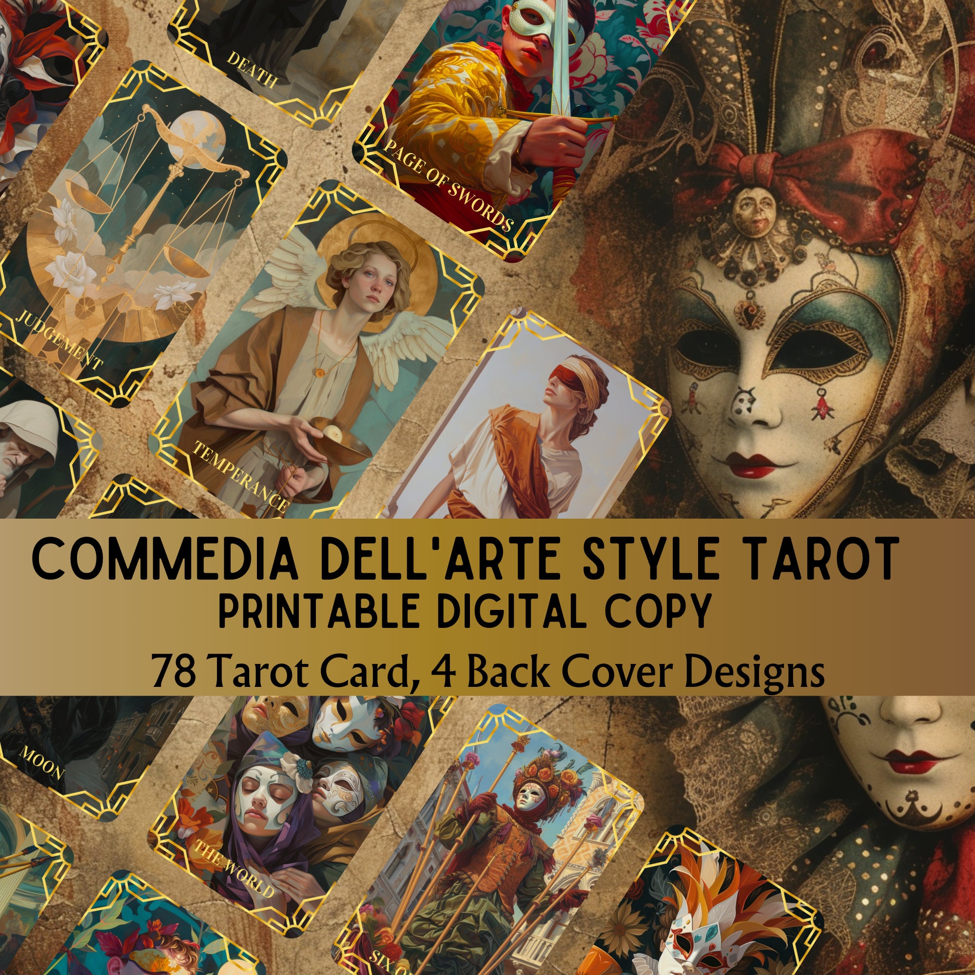 Printable Tarot Card With Guidebook, Indie Tarot Deck, 78 Masques ...