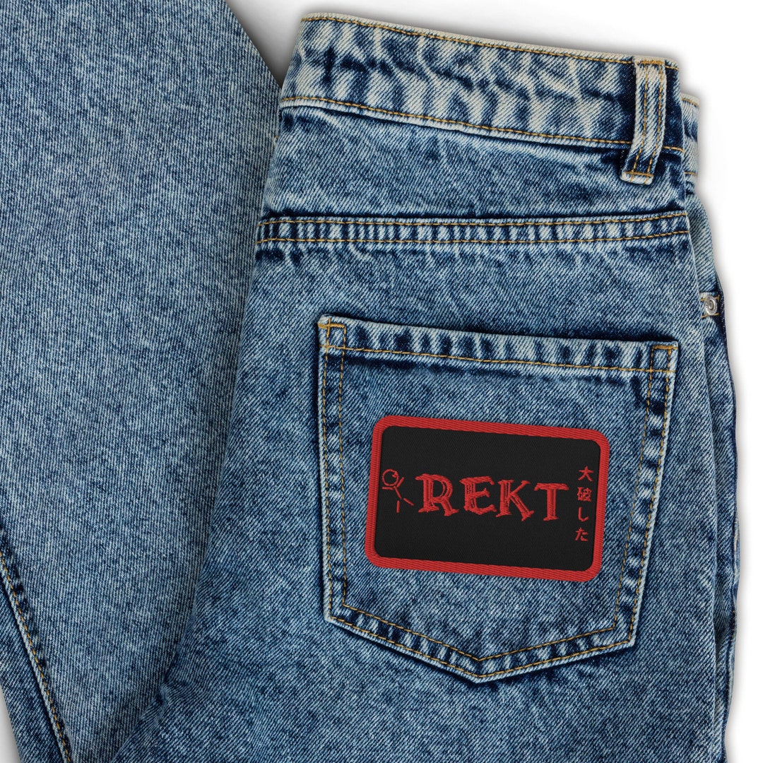REKT Embroidered Patch | Red and Black Patch | Rectangular Iron-on ...