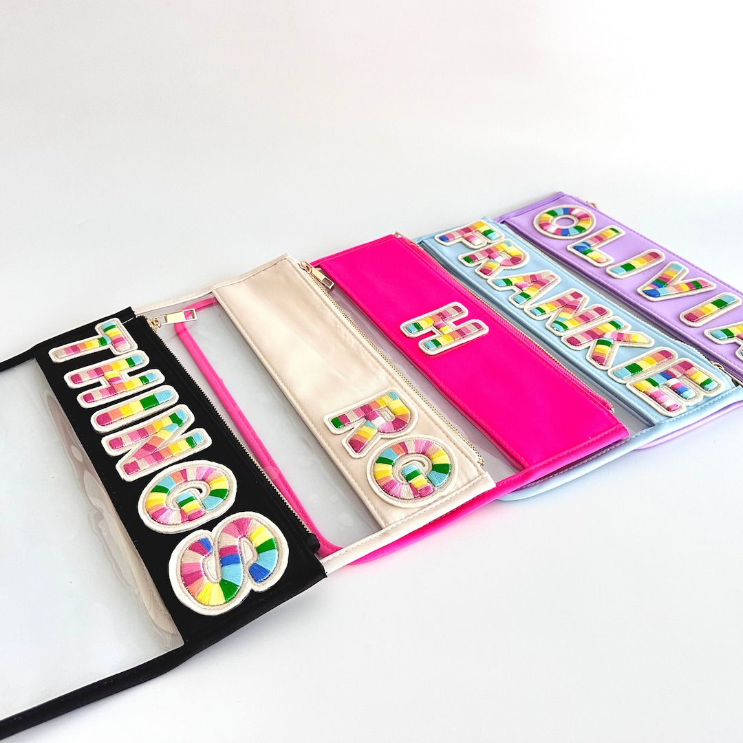 Personalized Clear Nylon Zip Pouch | Clear Pouch With Patches ...
