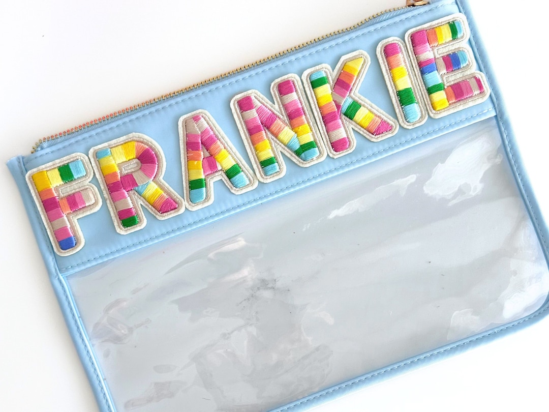 Personalized Clear Nylon Zip Pouch | Clear Pouch With Patches ...