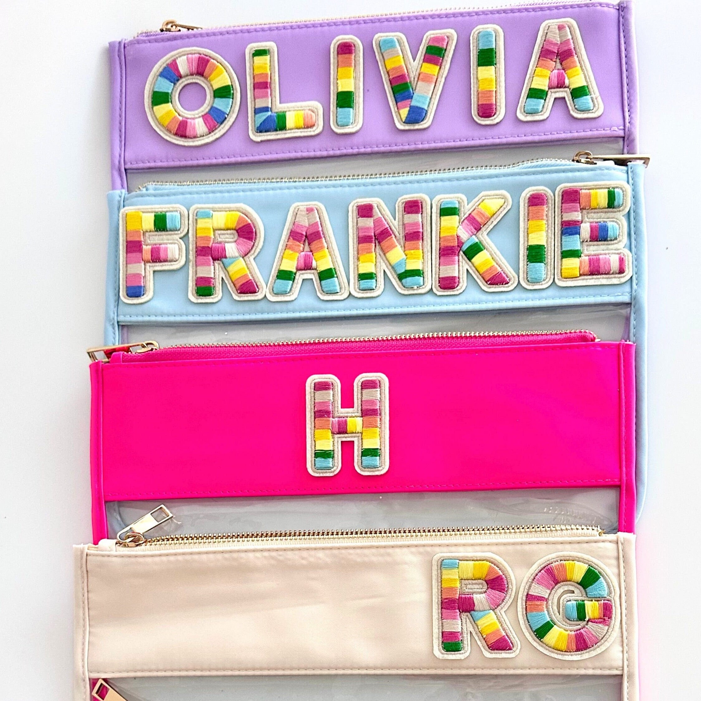 Personalized Clear Nylon Zip Pouch Clear Pouch With Patches Chenille ...