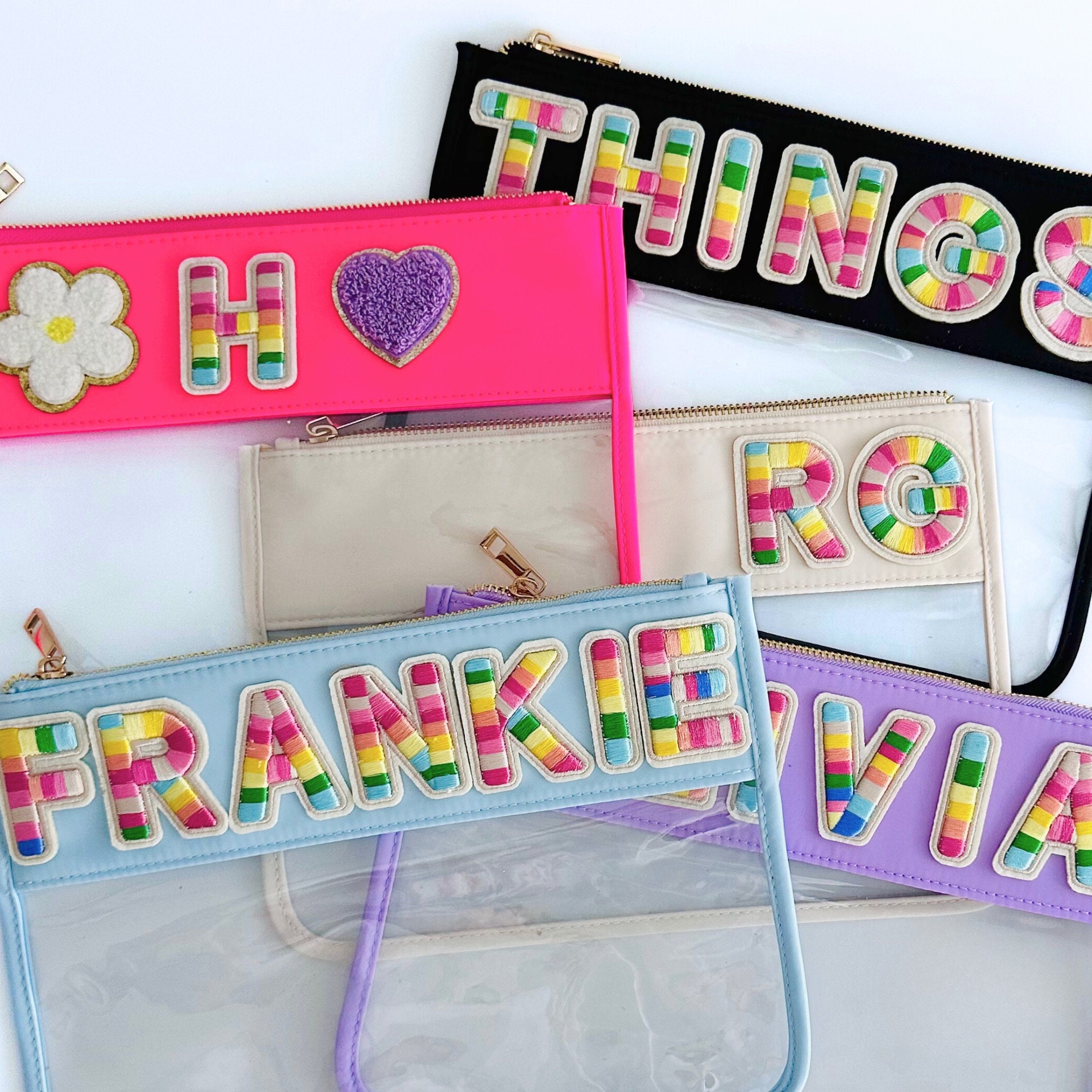 Personalized Clear Nylon Zip Pouch Clear Pouch With Patches Chenille ...