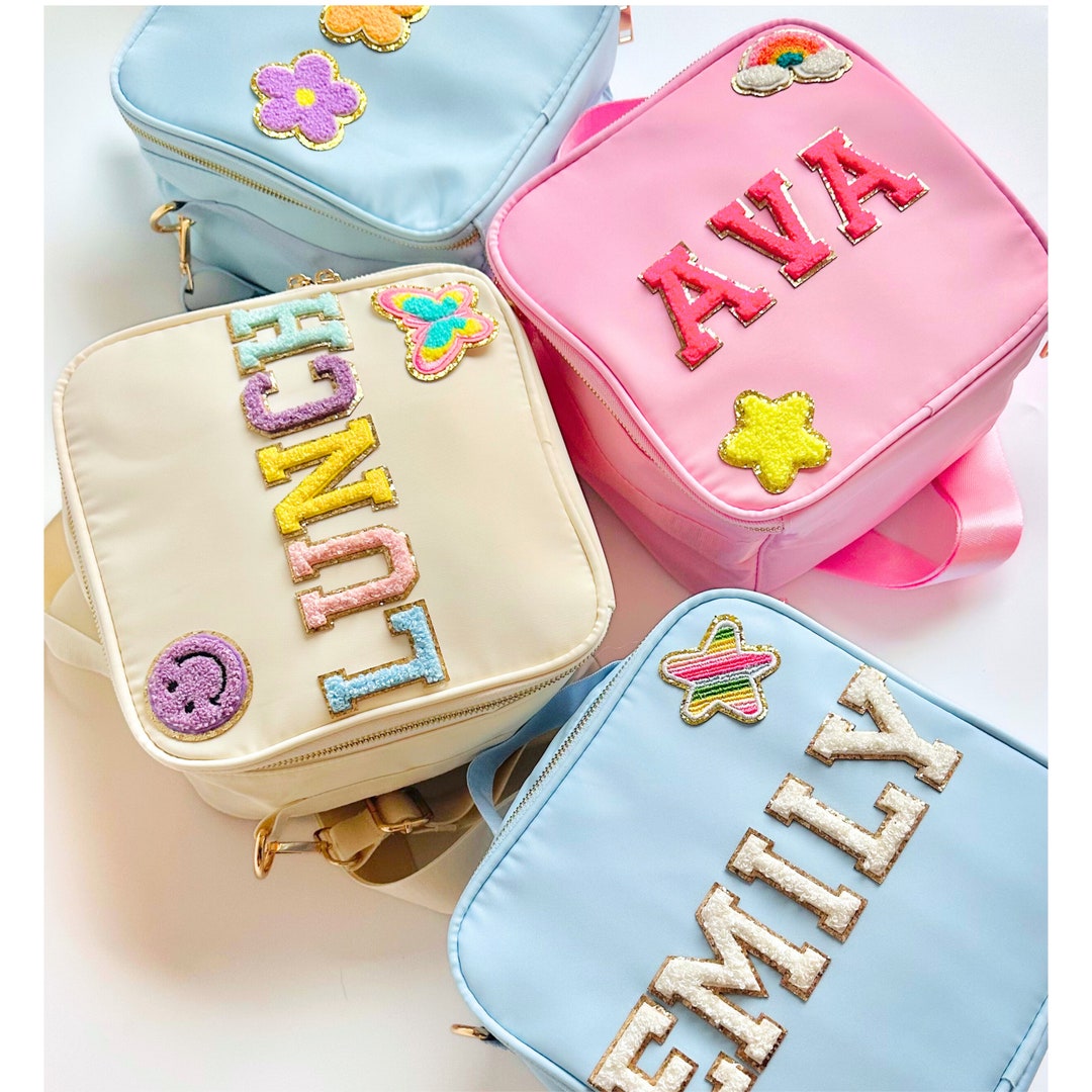 Personalized Lunchbox Kids Custom Lunch Box for School Bag With Patches Chenille Letter Bag for ...